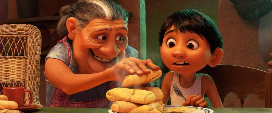 Disney Pixar Coco movie still, Mama Coco and Miguel - Honey + Lime
